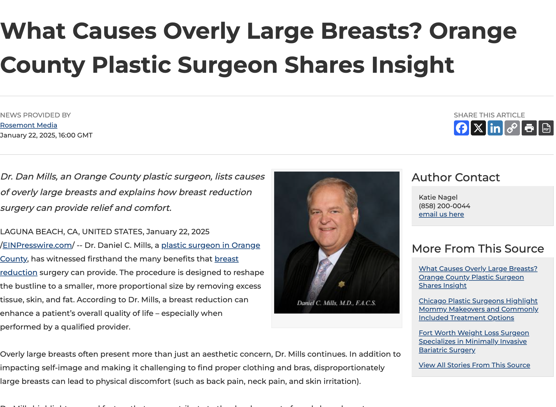 Orange County Plastic Surgeon on Overly Large Breasts